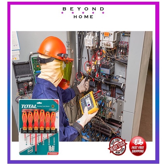 TOTAL Insulated Screwdriver Set 6pcs Heavy Duty / Electrician ...