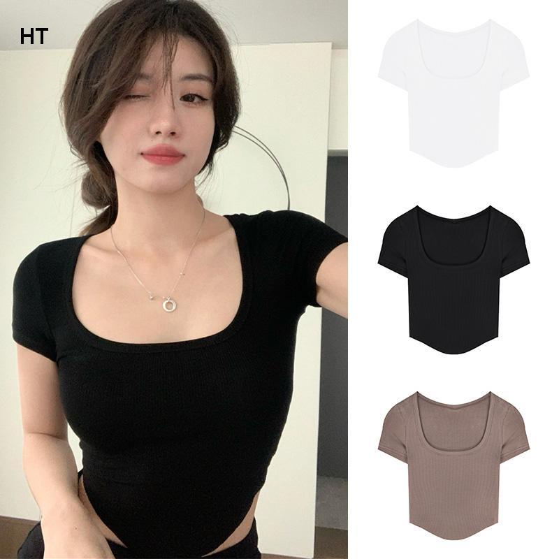 Summer Irregular High Waist T-shirt Sexy Short Tight-fitting Thin Short ...