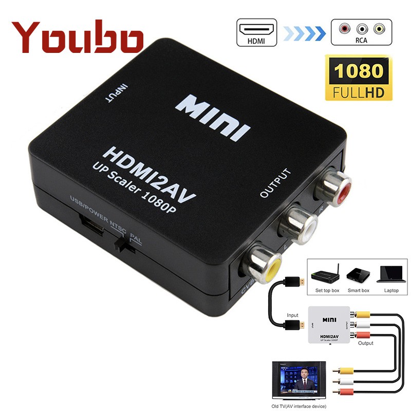 YOUBO HDMI to RCA AV / CVBS adapter HD1080P Mini hdmi2av Video ...