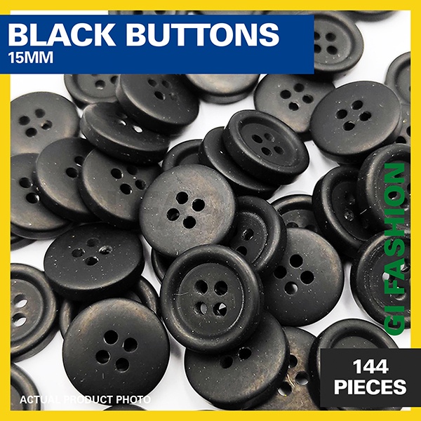 144 PIECES Black big Buttons per gross 4 holes 15mm sewing scrapbook ...