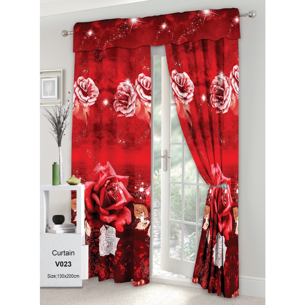 Red Flower Curtain 130cm*200cm No Ring Window Door Home Decor Kurtina ...