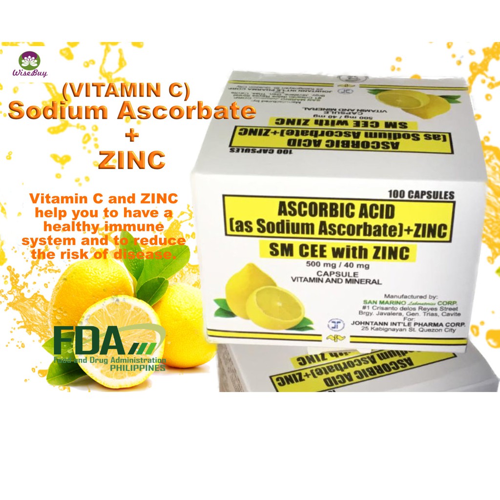 SM CEE WITH ZINC ( NON ACIDIC VIT C ) SODIOM ASCORBATE + ZINC 500 mg/40 ...