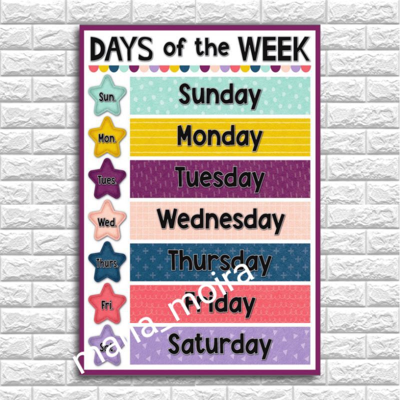 Laminated Days of the Week Chart | A4 Size | Laminated Educational Wall ...