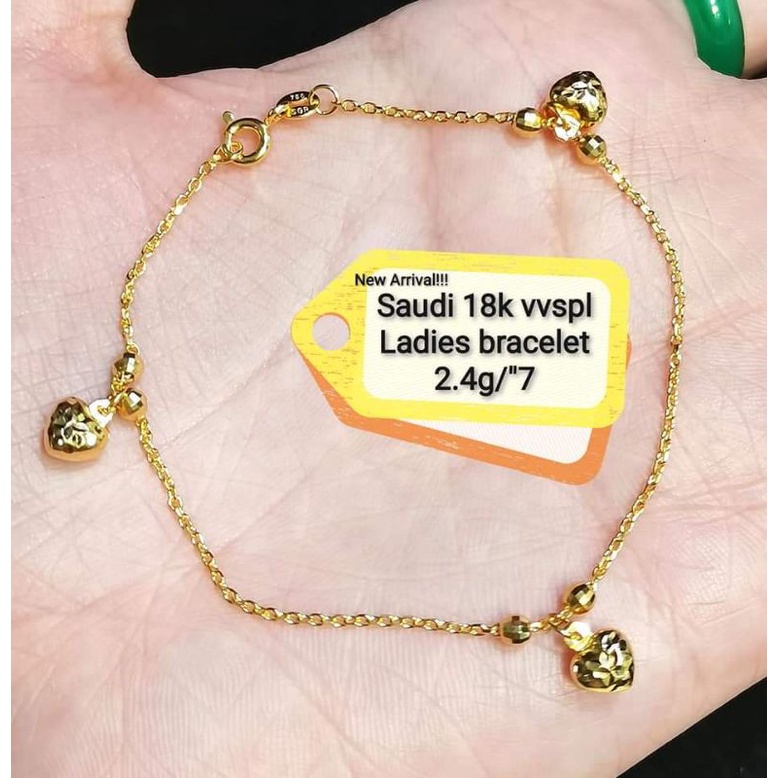 18K Saudi Gold Bracelet with Heart Charm Pawnable | Shopee Philippines