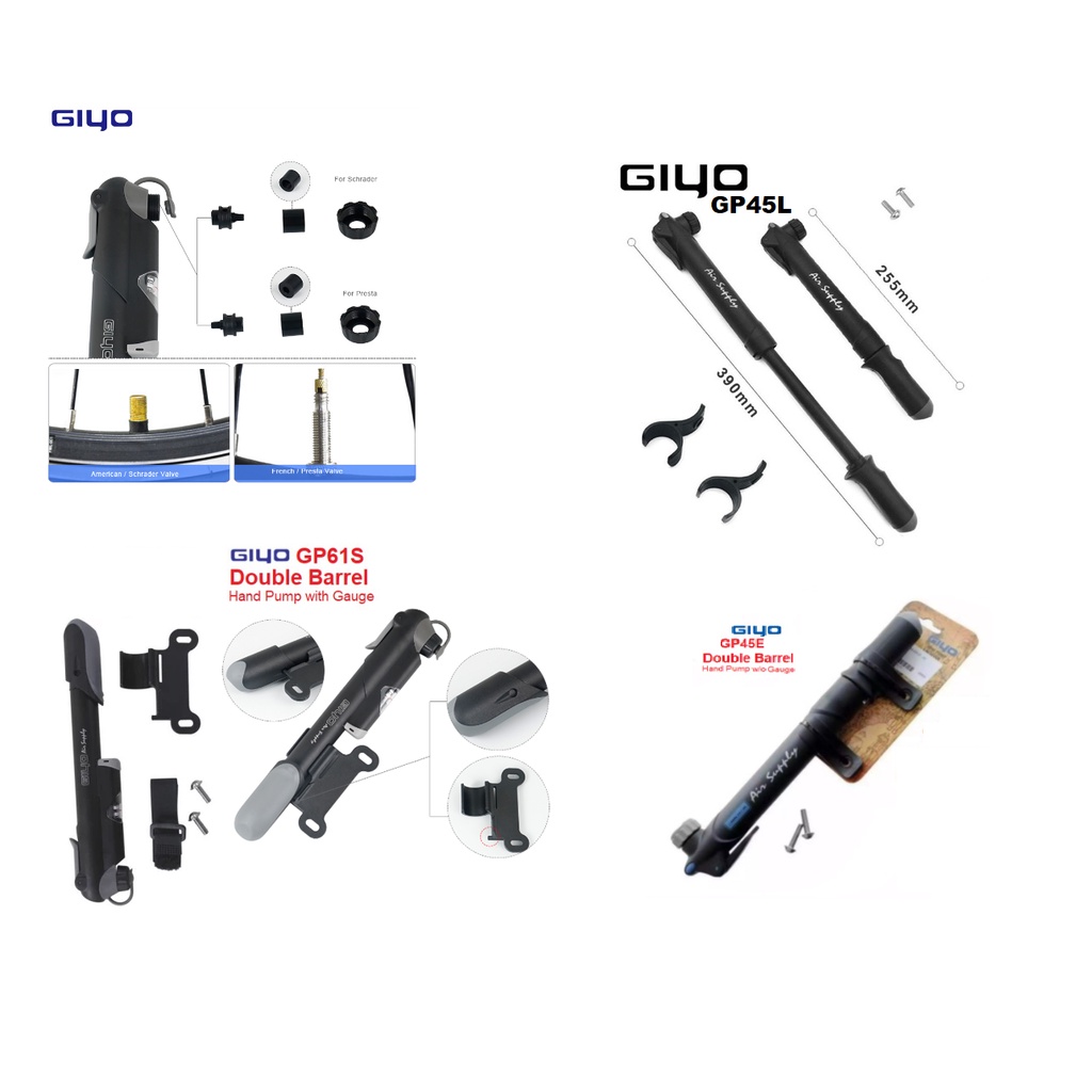 GIYO Pump GP61S GP45E GP45L Double Barrel Bicycle Hand Pump 2 in 1 Fits ...