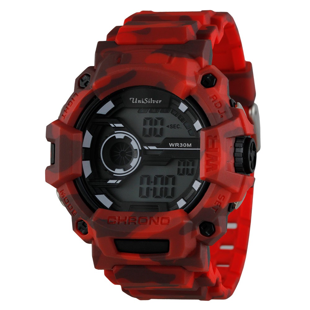 UniSilver TIME Men's Camouflage Red / Gray Digital Rubber Watch KW3195 ...
