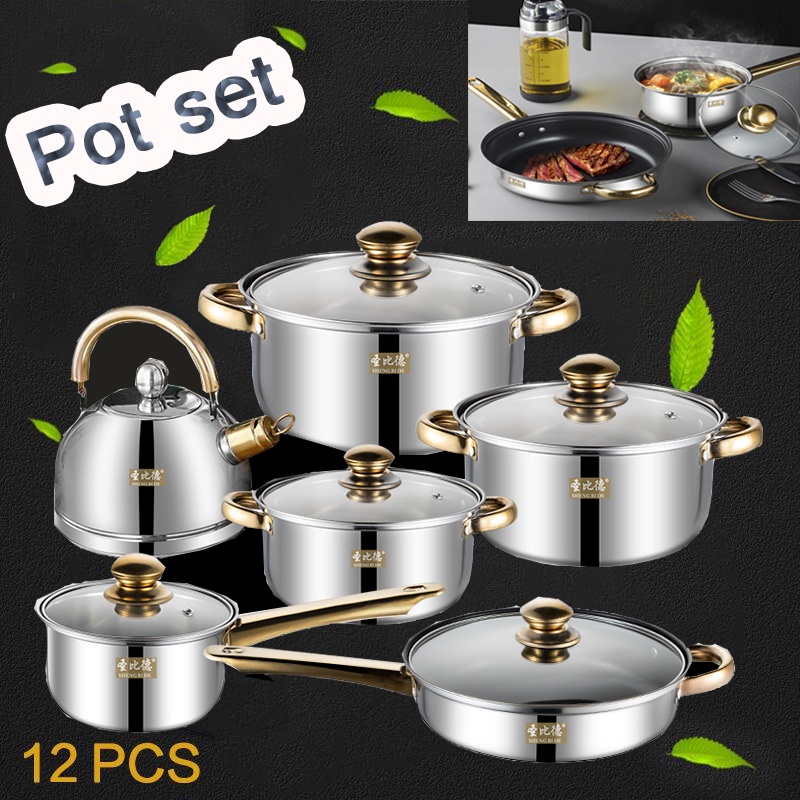Golden Cookware Set Kitchenware Set Cookware Uncoated Pot Milk Pot ...