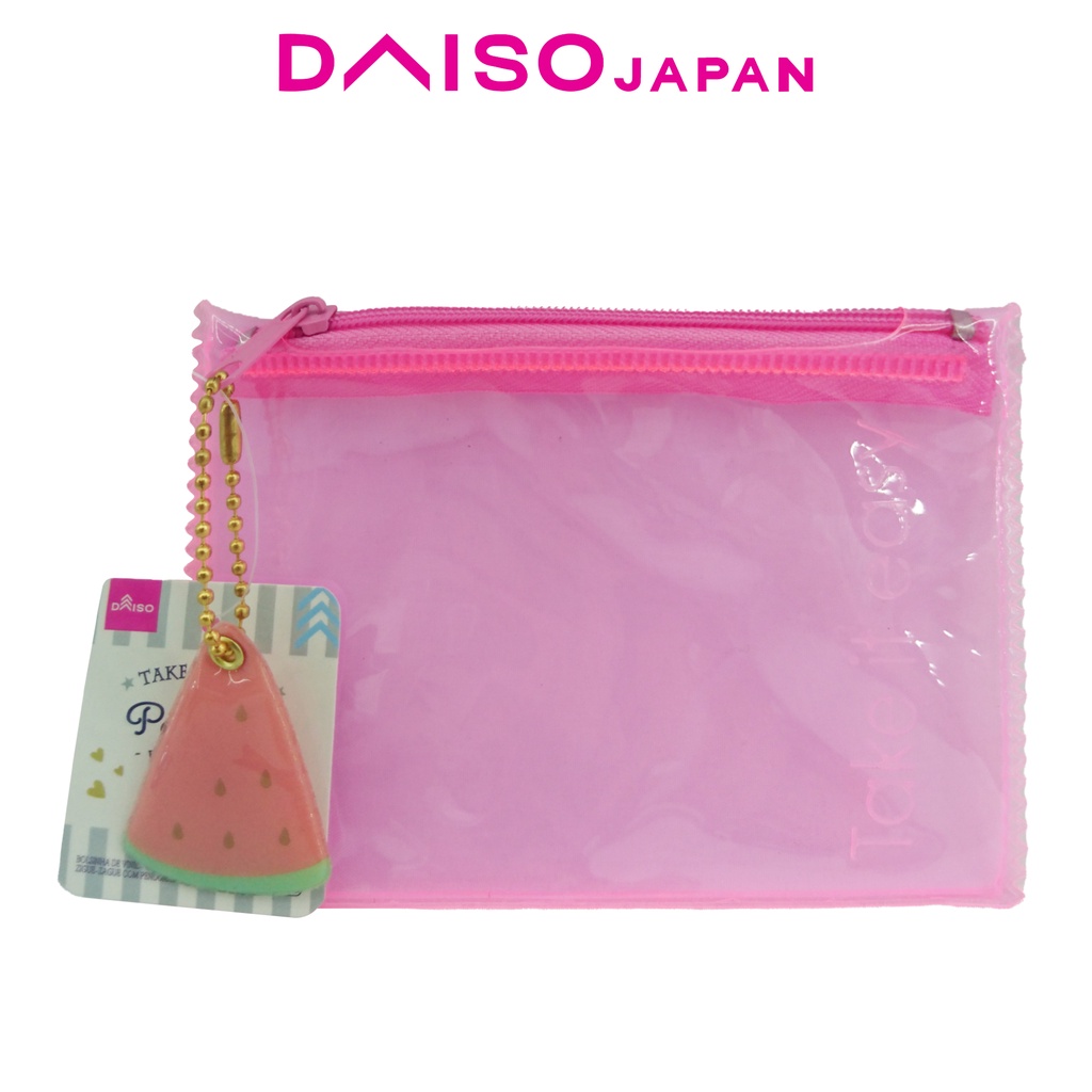Daiso Pink Vinyl Pouch with Charm | Shopee Philippines