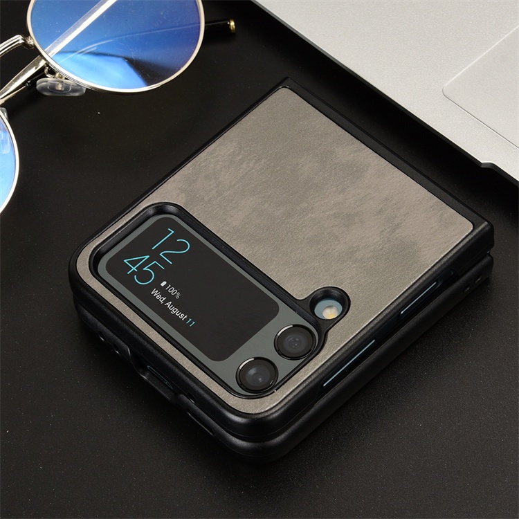 For Samsung Galaxy Z Flip 4 Case Pattern Litchi Skin PU Leather and PC ...