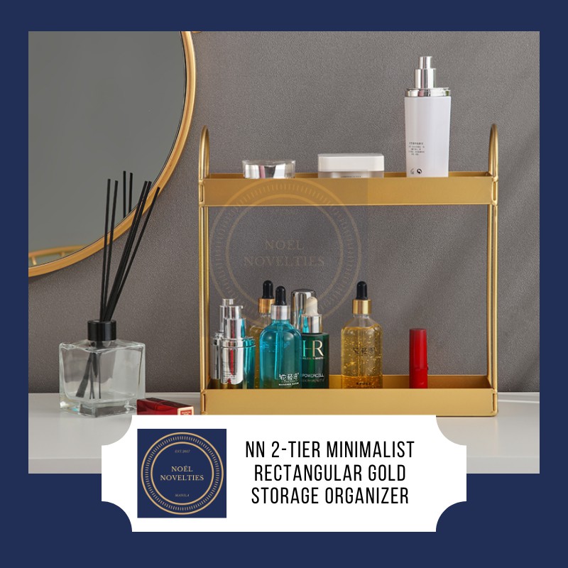 NN 2-Tier Minimalist Rectangular Gold Desktop Cosmetic Rack Storage ...