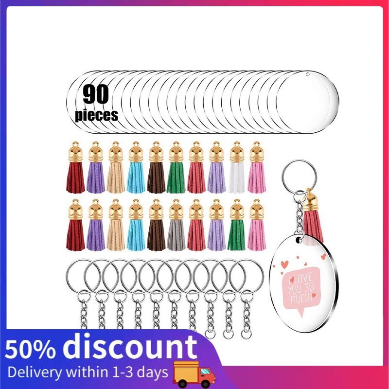 【In Stock】Details about 90Pcs Clear Acrylic Circle Discs Keychain ...