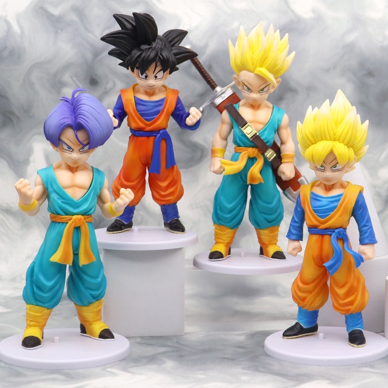 20cm Dragon Ball Z DBZ Goku Yellow Hair Trunks Childhood Set of 4 White ...