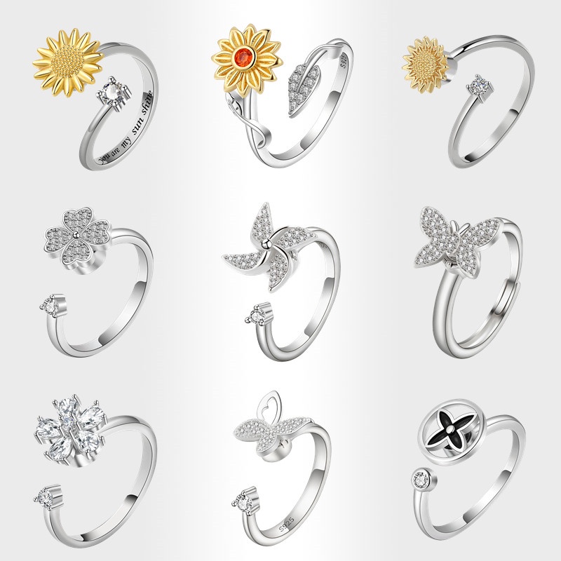 Only You S925 Silver Can Spinning Ring Open Mouth Anti-Anxiety ...
