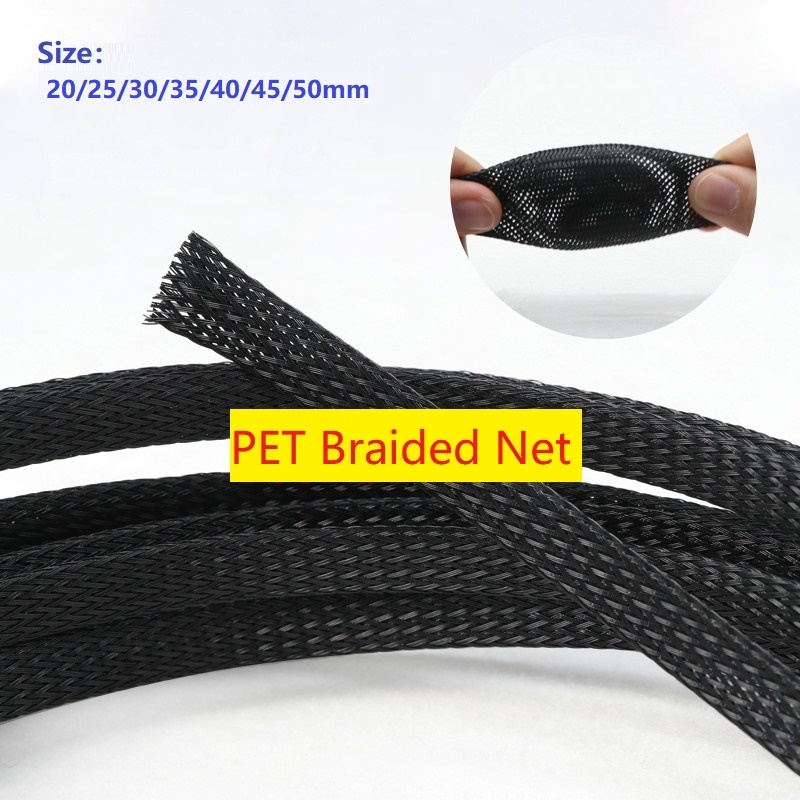 5Meter 20/25/30/35/40/45/50mm Black PET Braided Sleeving Diameter 1 ...