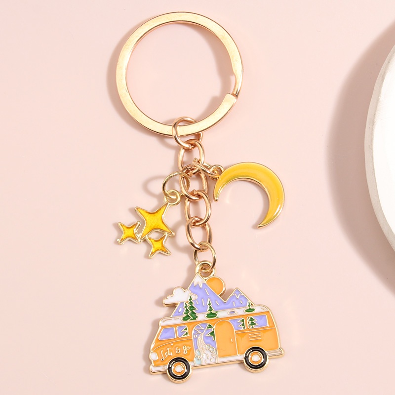 Enamel Keychain Moon Star Sightseeing Bus Key Ring Camping Key Chains ...