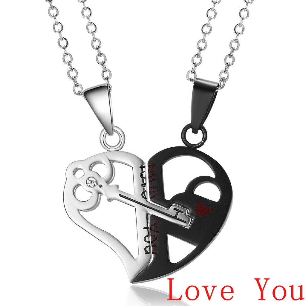 2Pcs Love You Stainless Steel Couple Necklace Women Titanium Clavicle ...