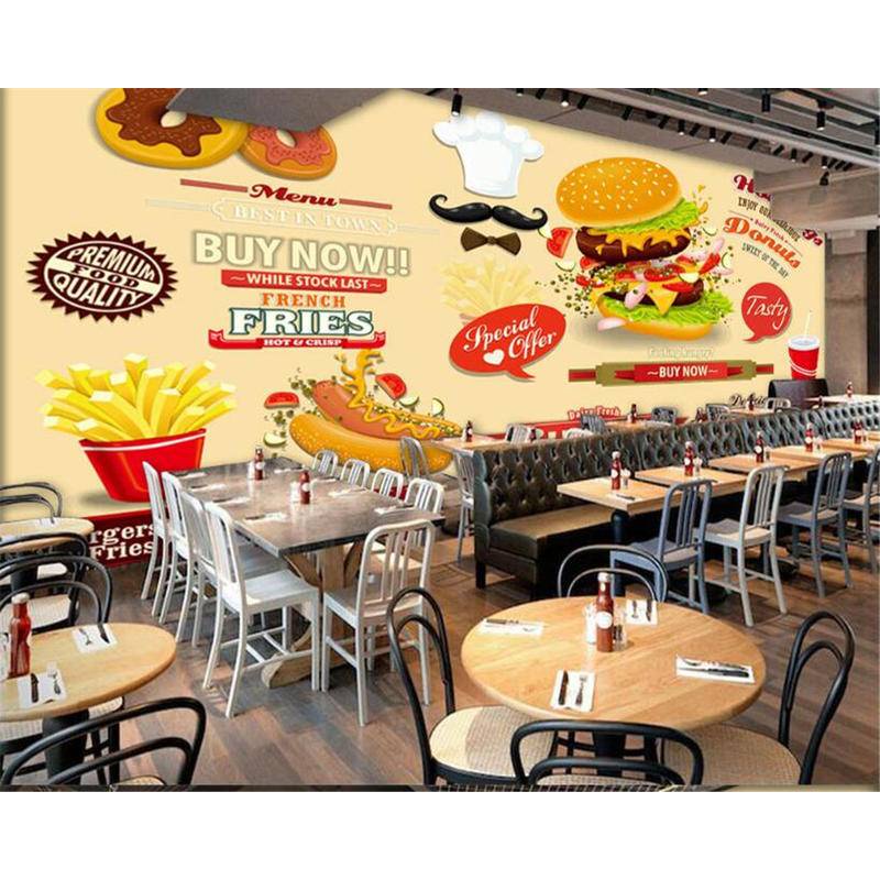 Custom fast food shop Hand Painted Burger Snack Bar wallpaper mural ...
