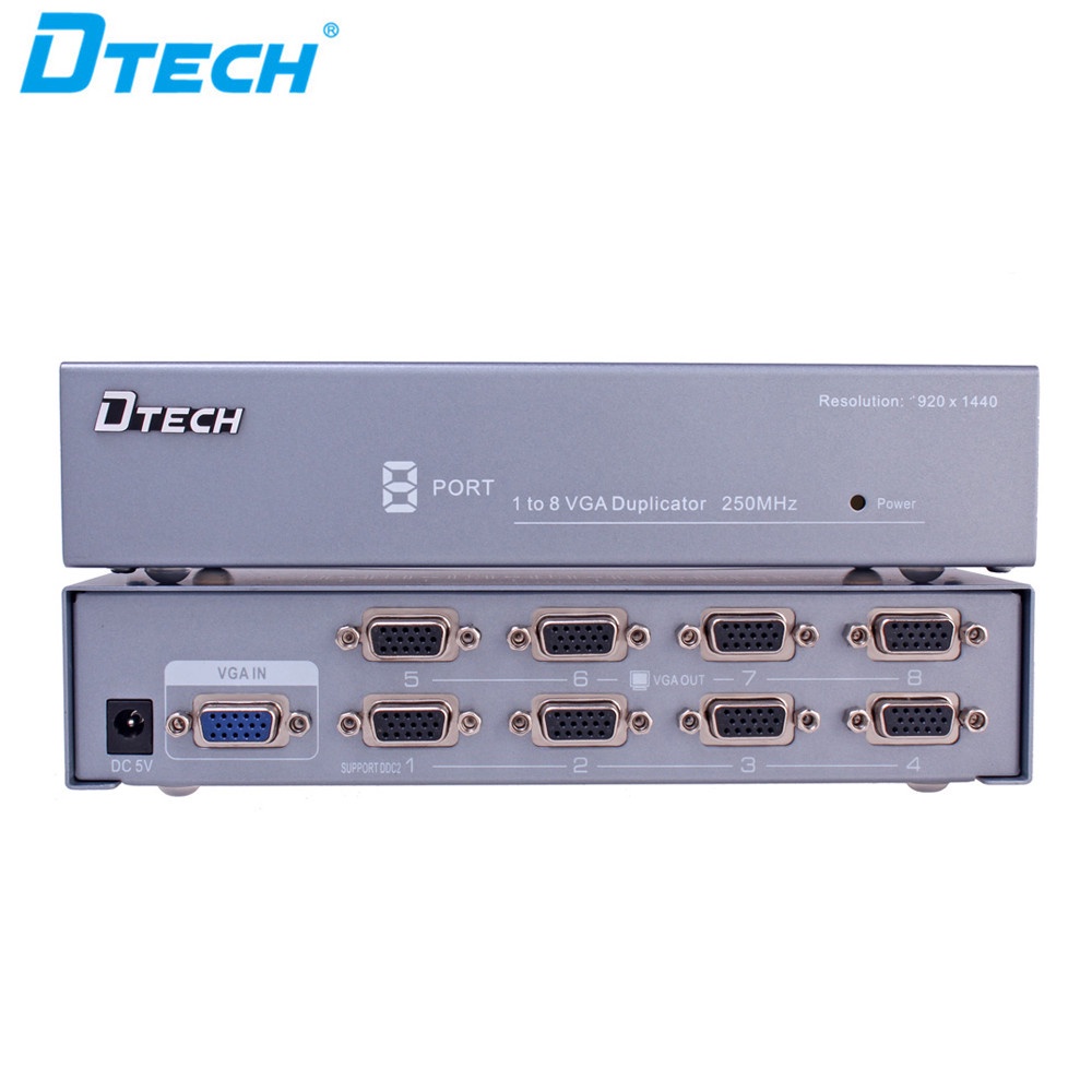 DTECH 8-Port VGA Splitter Box 1 in 8 out Video Distribution Duplicator ...