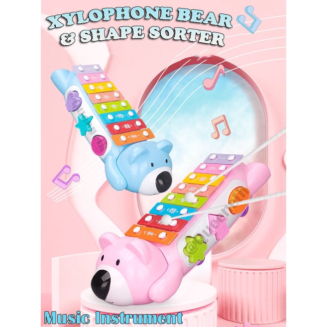 Pink & Blue Xylophone Bear & Shape Sorter Musical Instrument ...