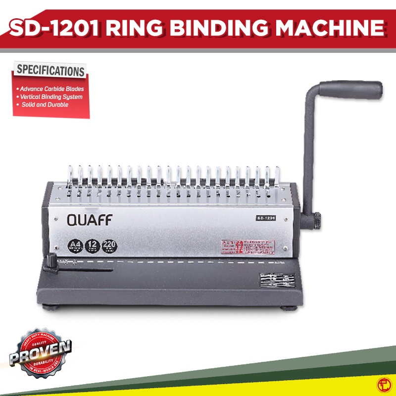QUAFF SD-1201 Ring Binding Machine + 200 Pcs 14mm Black Plastic Rings Comb Promo Package ...