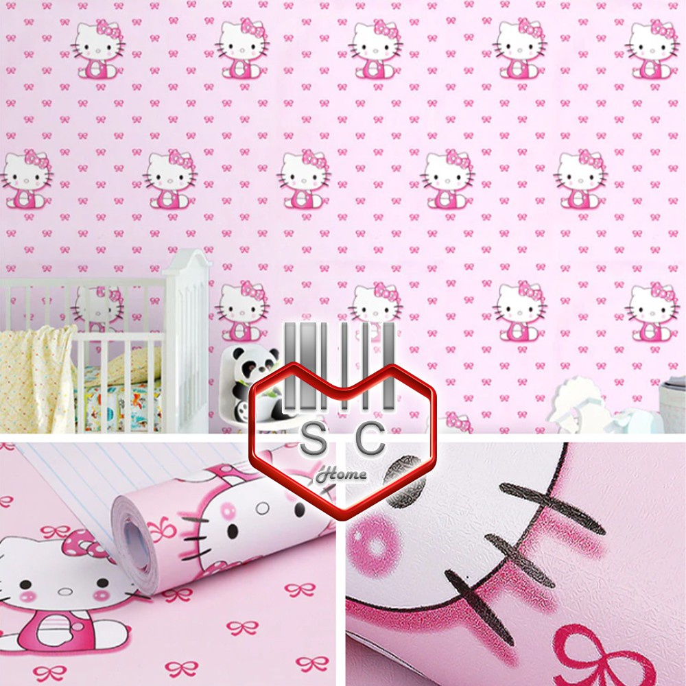 Wall Sticker Hello Kitty Pink Ribbon 45cmX10m Self Adhesive Waterproof ...