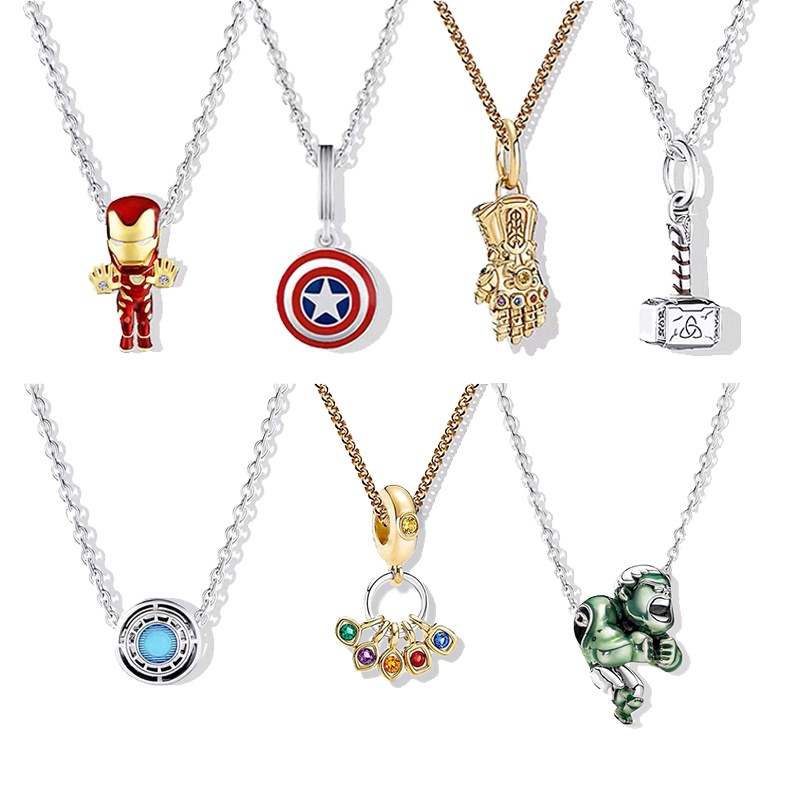 New Pandora 2022 Avengers Wonder Pendant Necklace Iron Man Hammer Thor ...