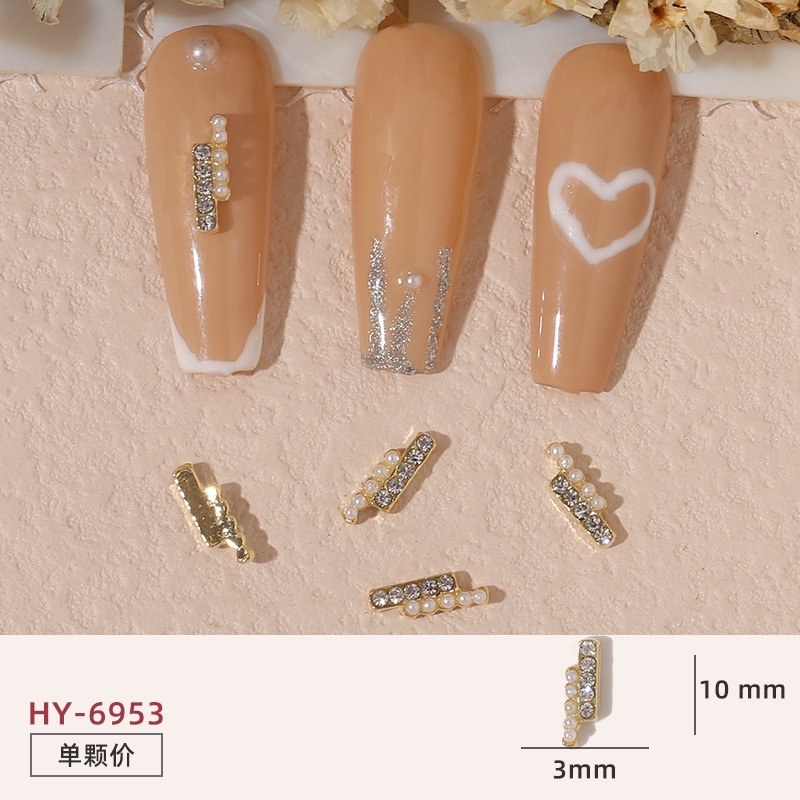 New Nail Art Jewelry Gold Pearl Love Bow Nail Art Diamond Alloy Diamond ...