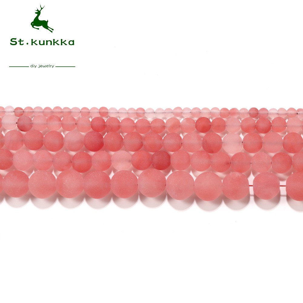 St.kunkka Matte Watermelon Red Stone Round Beads (1Strand/Lot 4 x 6 x 8 ...