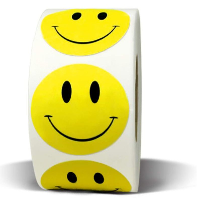 500 pcs of self-adhesive label Yellow Smiley Face Happy Stickers 1.5 ...