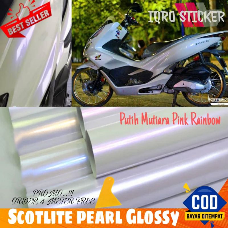 PUTIH Scots rainbow white pearl scotlite motorcycle chameleon sticker ...