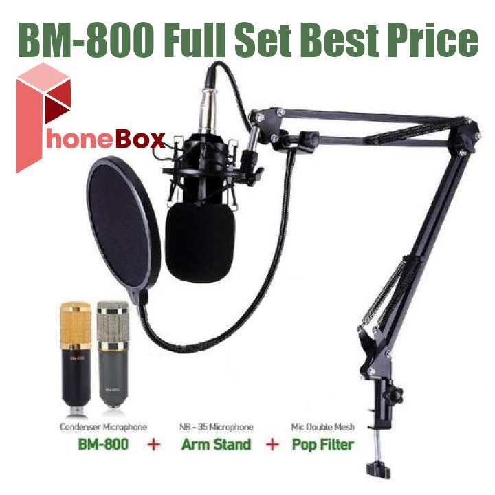 FULL SET BEST PRICE] BM800 Condenser Microphone Pro Audio Studio Sound Recording NB35 Arm Stand ...