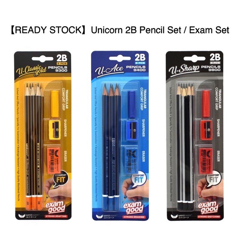Unicorn 2B Pencil Set / Exam Set (9 Pcs) | Shopee Philippines
