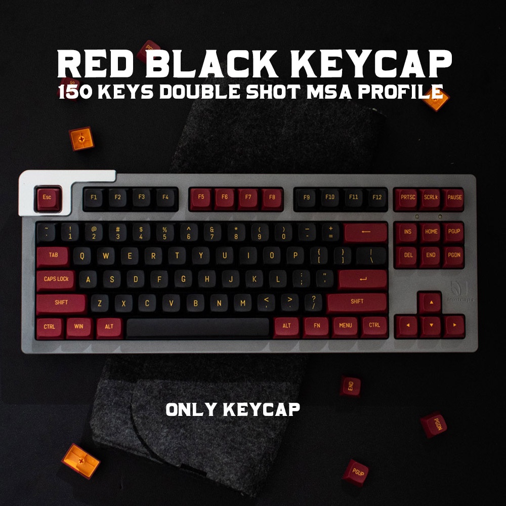 150 Keys Double Shot Keycap MSA Profile Red Black English Personalized ...
