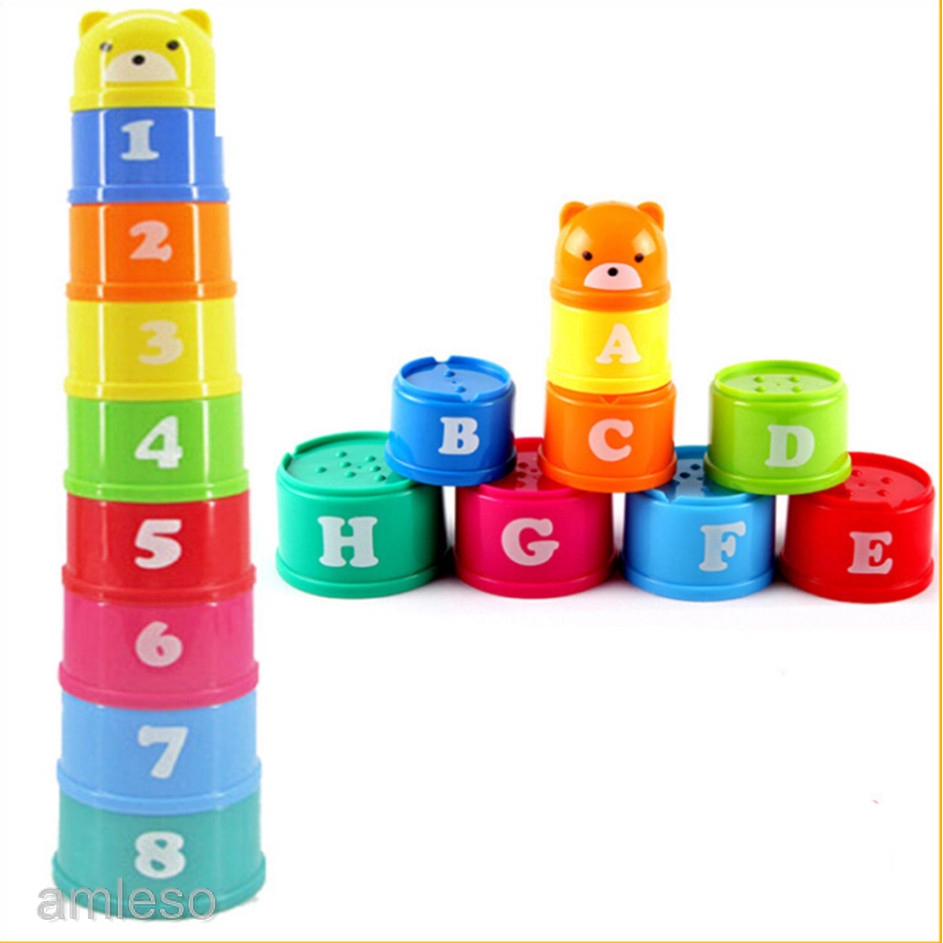 Stacking Rainbow Stack Up Cups Blocks Kids Childrens Educational Toy ...