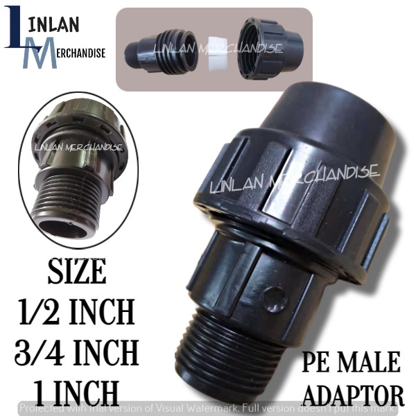 1 PC PE Male Adaptor PE Black Connector (1/2", 3/4" & 1") (3802 ...