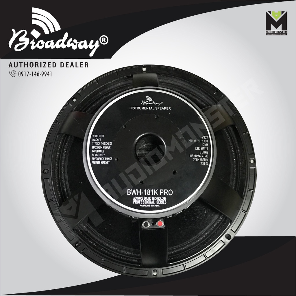 Broadway BWH-181K PRO 8 Ohms 18 inch 1000W Double Magnet Instrumental ...