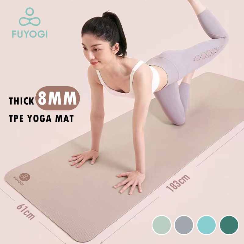 FUYOGI Yoga Mat Thickened TPE 8MM Non Slip Workout Exercise Fitness Tasteless Beginners | Shopee ...