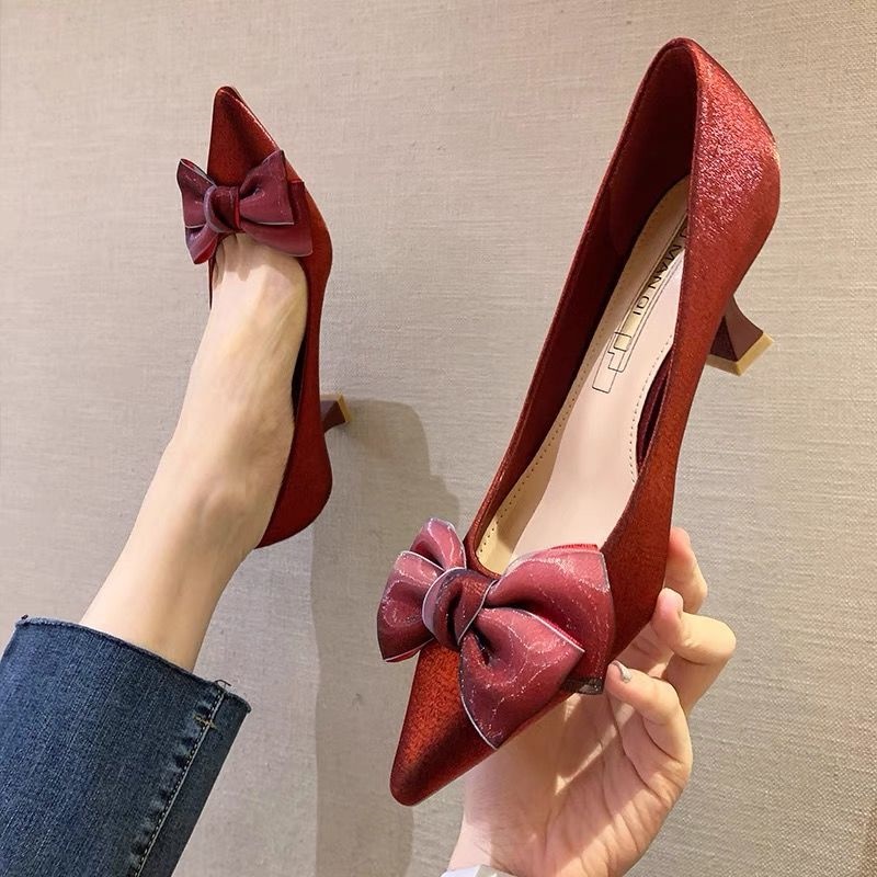 Time Heel Shoes Ready Stock Korean Women's Spring Autumn New Style Wine ...