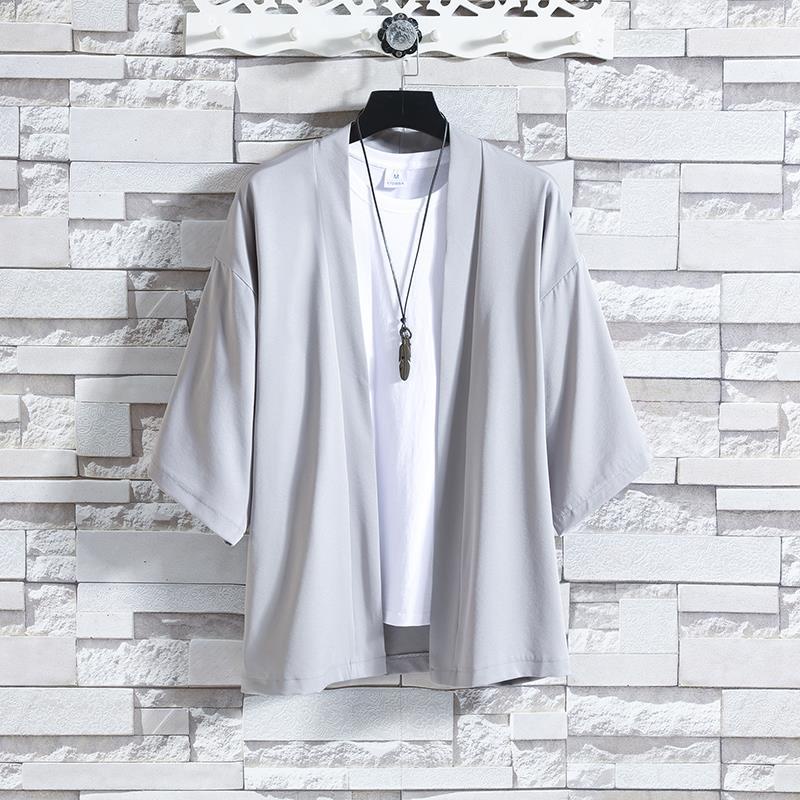 Summer Thin Style Ice Silk Three-Quarter Sleeve Kimono Cardigan Jacket ...