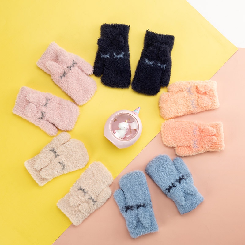 4-10 Years Children Mittens Winter Plus Velvet Furry Soft Full Finger ...