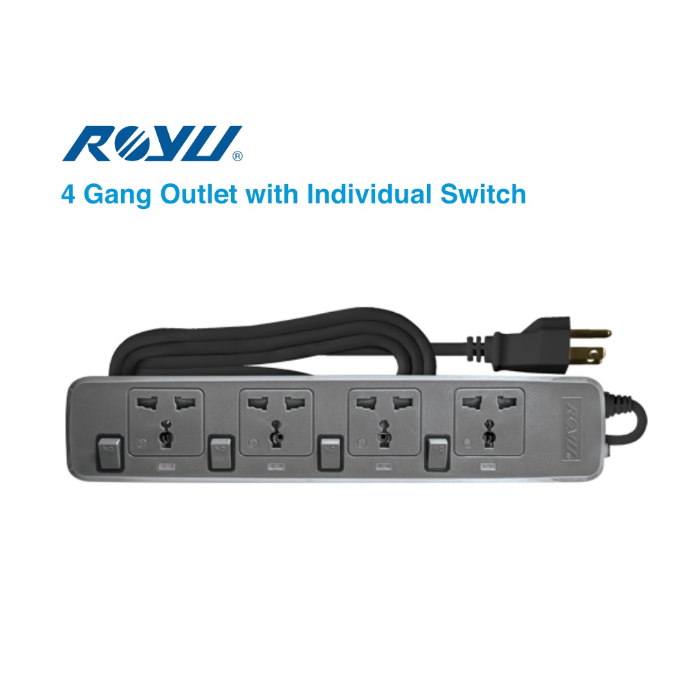 Royu 4 Gang Universal Outlet with Individual Switch Gray Extension ...