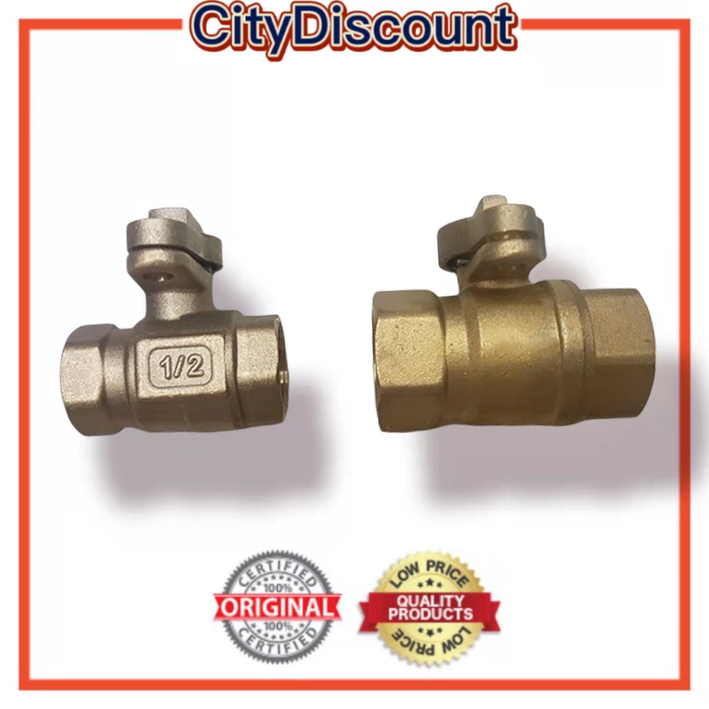 Brass Ball Valve w/ Lock Wing 1/2" and 3/4" for Water Meter Copper Gate Valve Water Meter Front ...