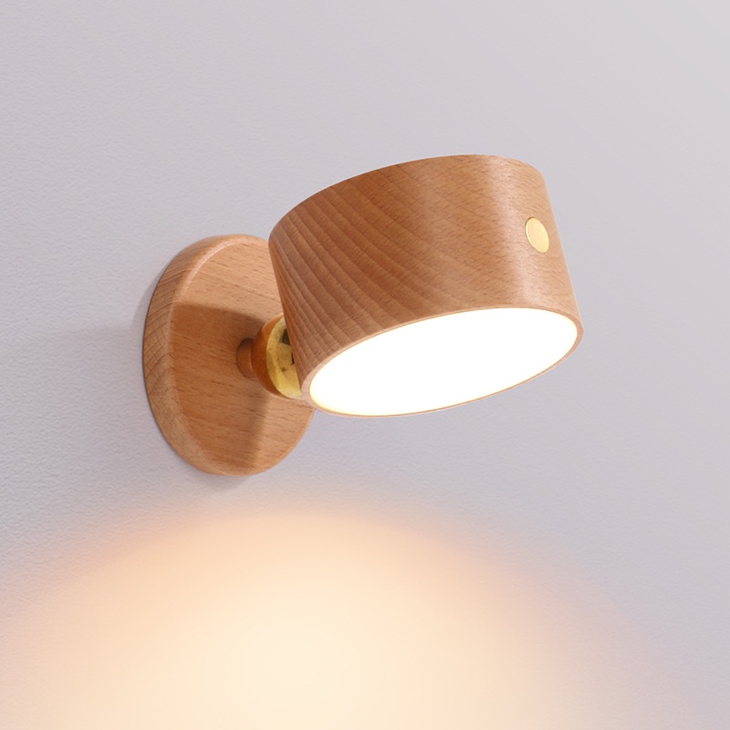 Wooden bedside wall lamp bedroom bedside reading lamp USB charging LED ...