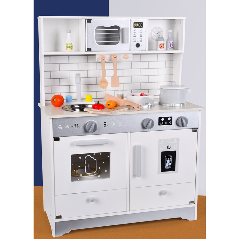 A&S White Japanese Wooden Kitchen Playset w/ vegetable Kids Pretend ...