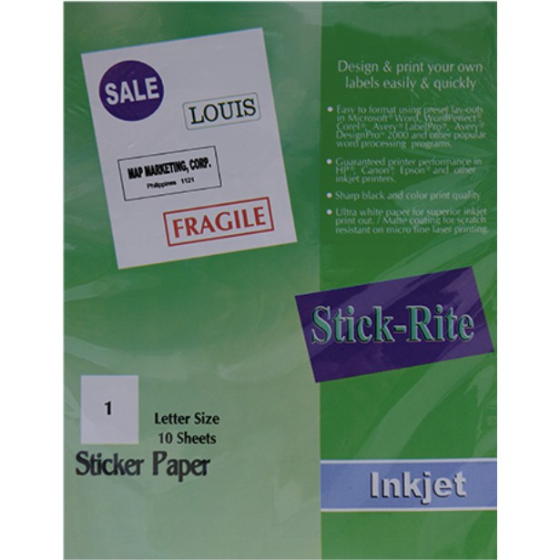 Stick-Rite Sticker Paper White Stationary School Supplies Sticker Paper ...