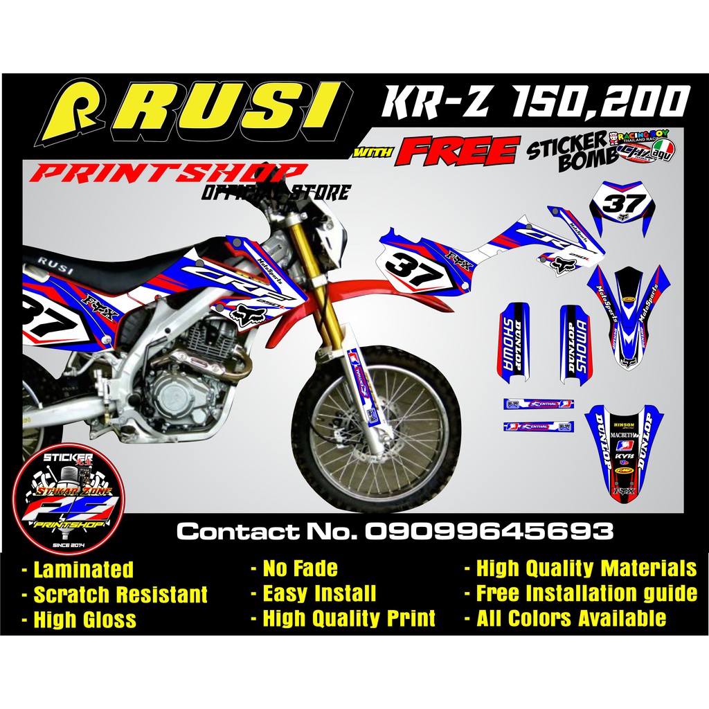 RUSI KR-Z 150,200 Full set Sticker Decals High Quality and durable ...