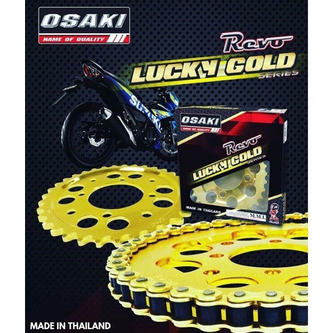 ⭐OSAKI LUCKY GOLD Chain Set Wave125 / Xrm125 /Xrm110 / Wave100 / Dash ...