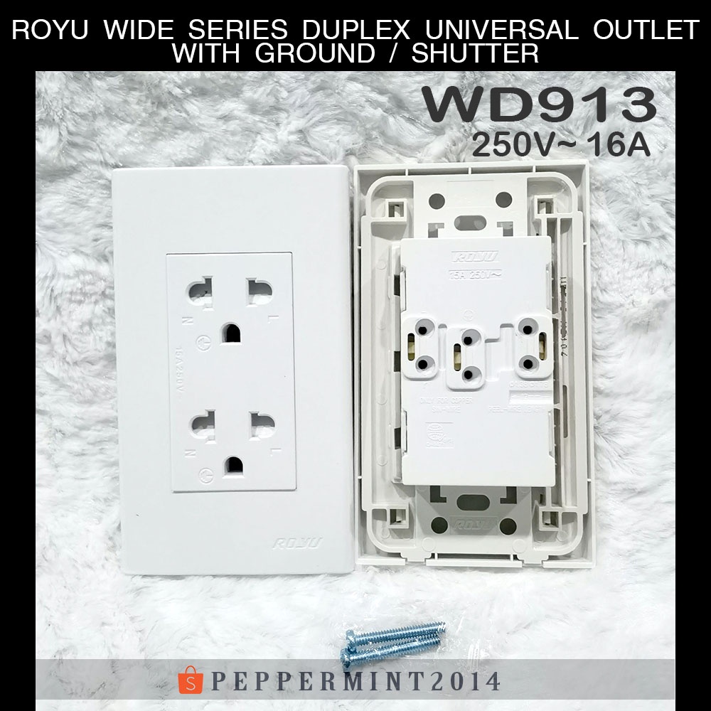 Royu Wide Series Duplex Universal Outlet with Ground Shutter 2 gang ...