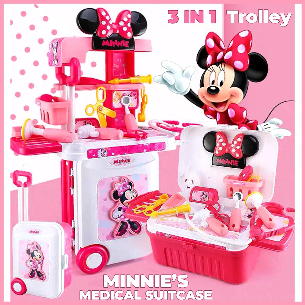 Mickey Minnie Mouse 3 in1 Doctor Play Set Side Luggage BIG SIZE Travel ...