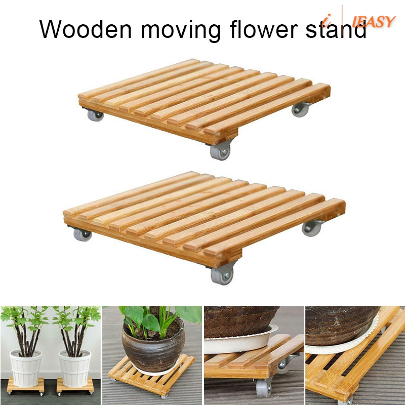 Wooden Movable Plant Pot Trolley Trays Plant Stand Caddy with 4 Wheels ...
